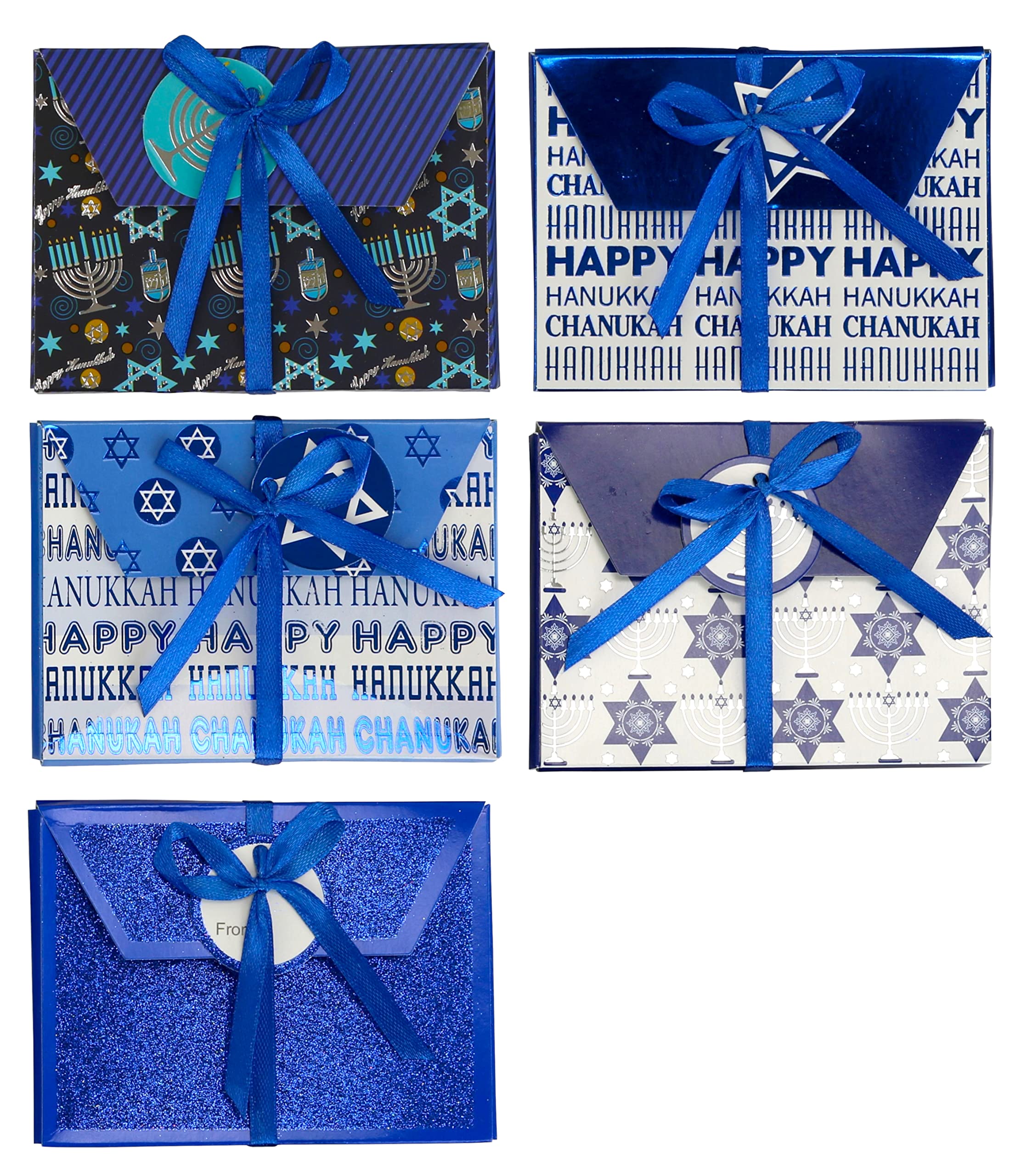 Iconikal Hanukkah Foil and Ribbon Embellished Gift Card Boxes, Set of 9