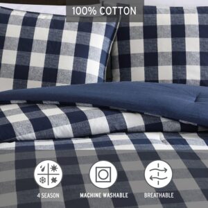 Eddie Bauer - Queen Duvet Cover Set, Reversible Cotton Bedding with Matching Shams, Stylish Plaid Home Decor (Lakehouse Blue, Queen)