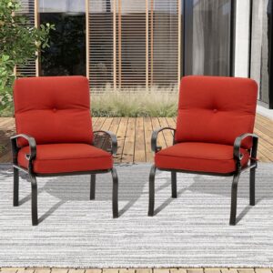 Oakmont 2 Piece Outdoor Furniture Patio Bistro Chairs Metal Dining Furniture Set, All-Weather Garden Seating Chair (Red)