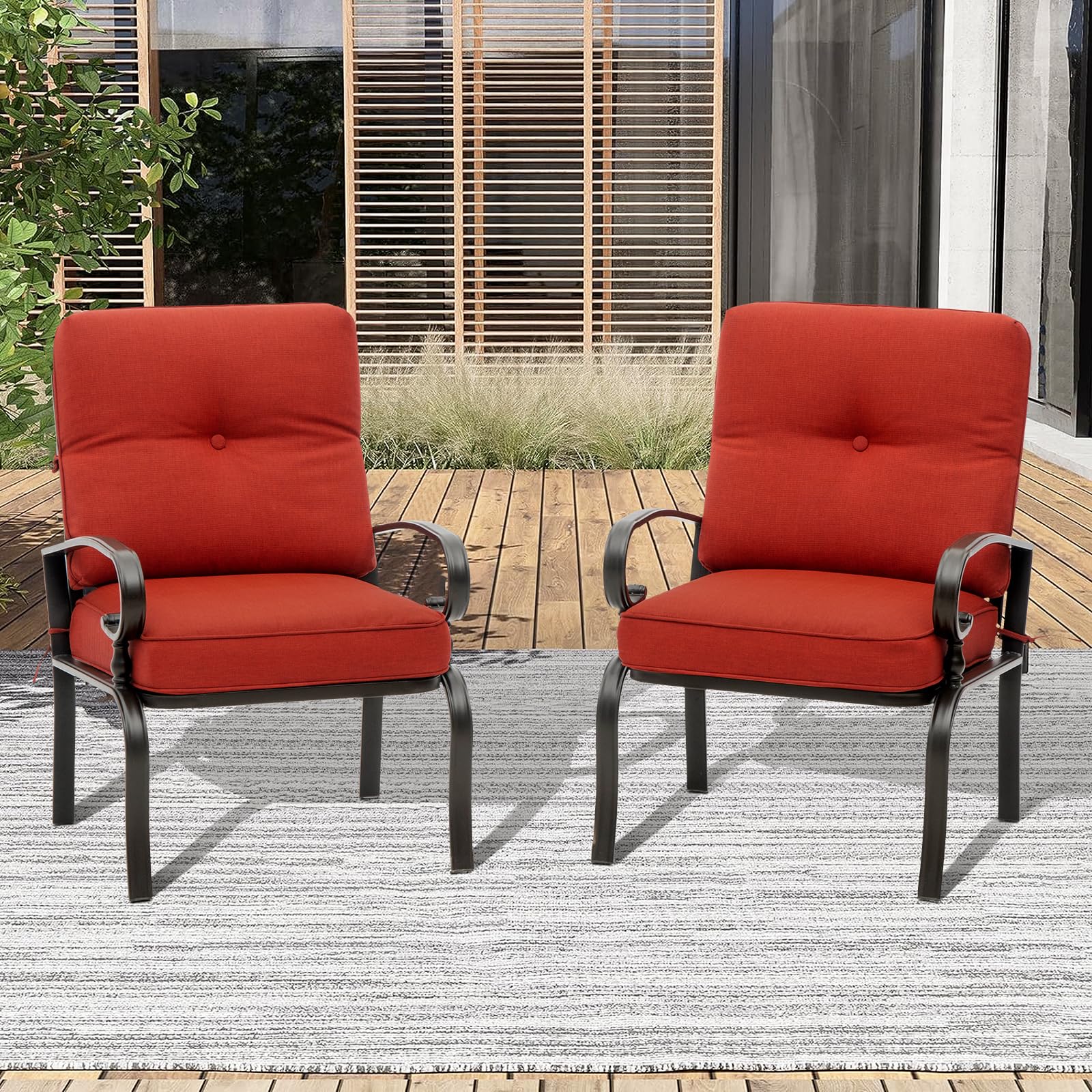 Oakmont 2 Piece Outdoor Furniture Patio Bistro Chairs Metal Dining Furniture Set, All-Weather Garden Seating Chair (Red)