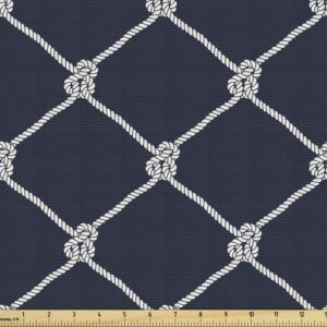 ambesonne navy blue fabric by the yard, navy sea yacht theme cool classic vessel design in vertical art, decorative fabric for upholstery and home accents, 1 yard, white and blue