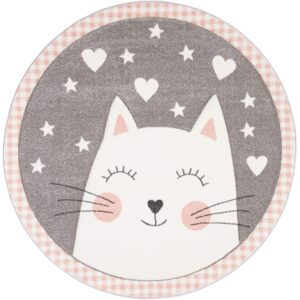 SAFAVIEH Carousel Kids Collection 4' Round Pink / Grey CRK134P Cat Nursery Playroom Area Rug