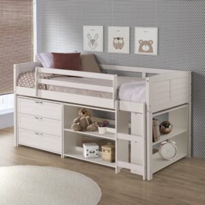 Donco Kids Louver Panel Twin Modular Low Loft Bed in White Finish - Combo Set B