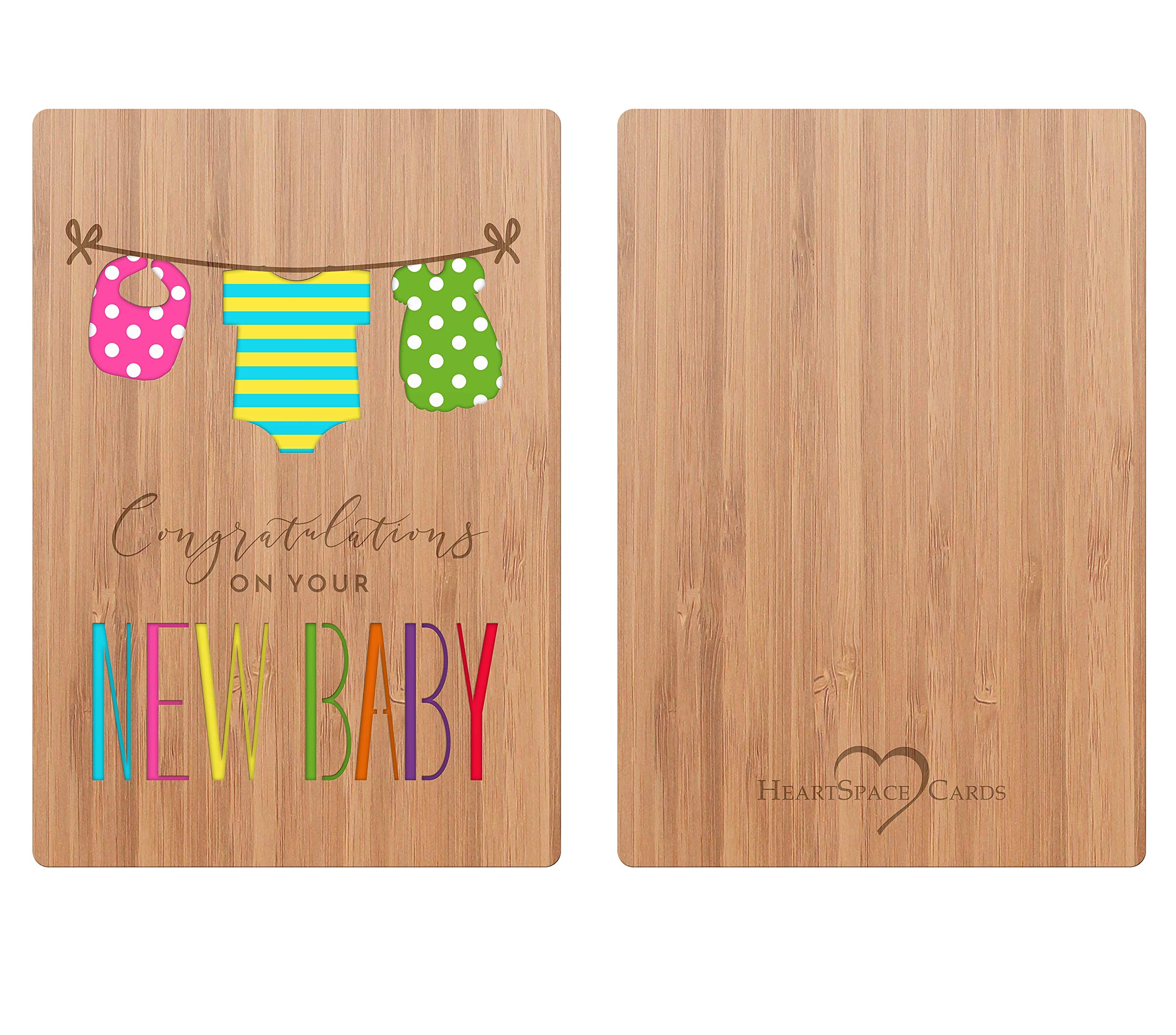 HeartspaceCards Handmade Bamboo Card - Baby Shower Congratulations