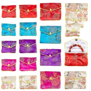 nbeads 15 pcs 3 sizes jewelry silk purse gift pouches, 5 assorted colors embroidery damask cloth pouches chinese silk style brocade embroidered bag for jewelry (s: 2.5x3"/ m: 3x4"/ l: 4x5")