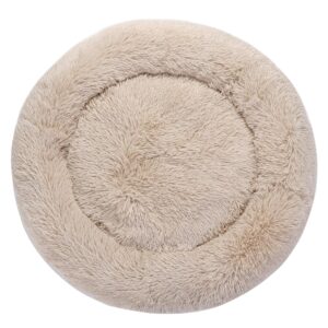 Donut Dog Bed Calming Ultra Soft Shag Faux Fur Dog Bed Comfortable Donut Cuddler for Dogs and Cats,Self Warming and Washable (30Inches, Beige)