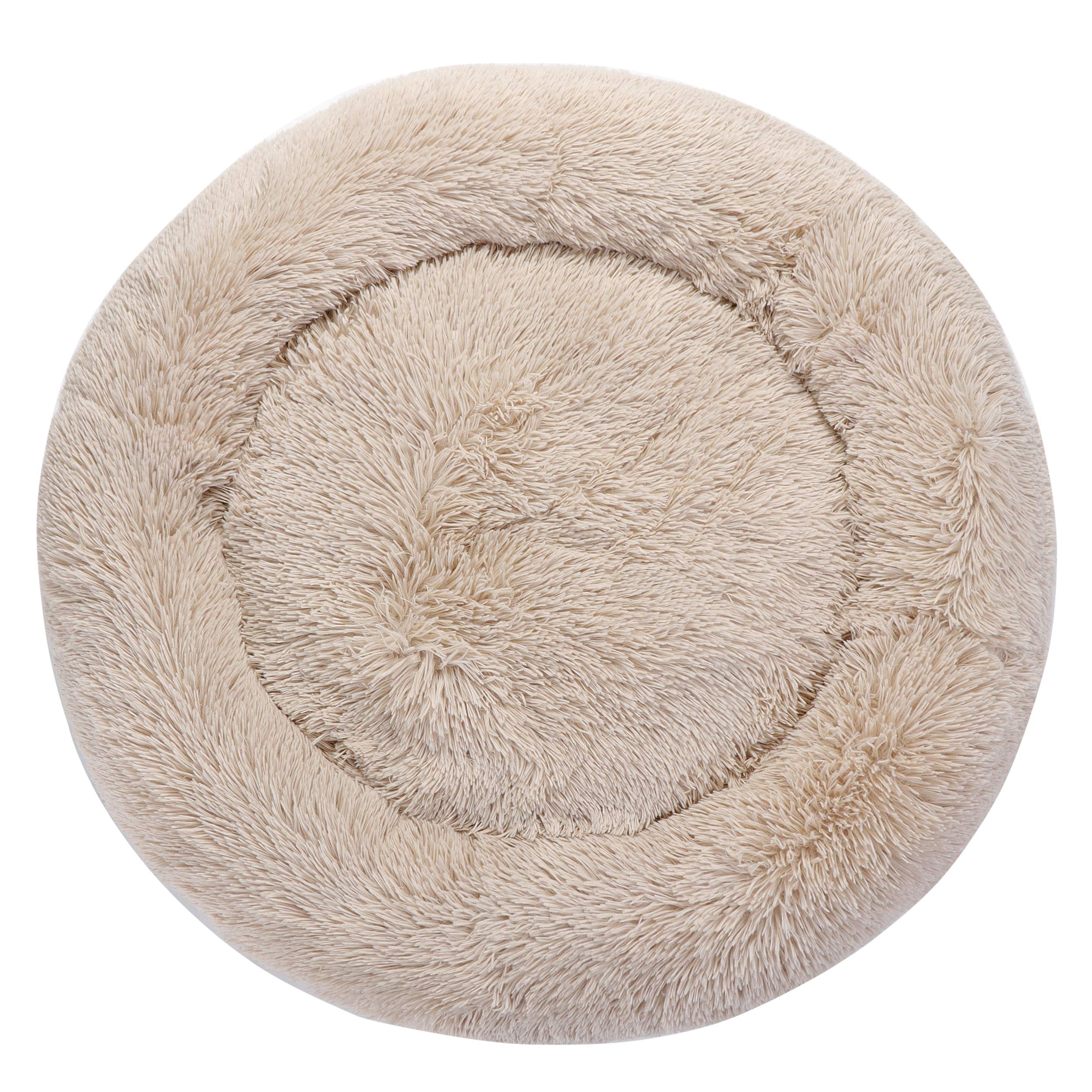 Donut Dog Bed Calming Ultra Soft Shag Faux Fur Dog Bed Comfortable Donut Cuddler for Dogs and Cats,Self Warming and Washable (30Inches, Beige)