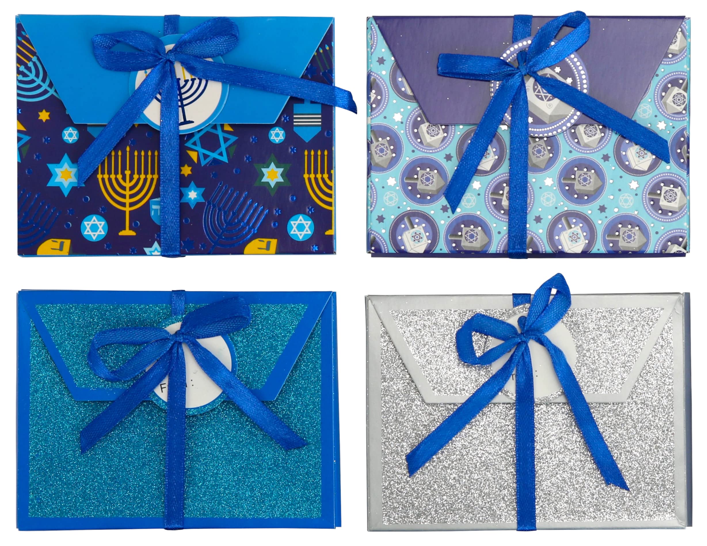 Iconikal Hanukkah Foil and Ribbon Embellished Gift Card Boxes, Set of 9