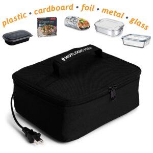 HOTLOGIC Mini Portable Electric Lunch Box Food Heater with Glass Container - Food Warmer and Heated Lunch Box for Adults Car/Home - Cook, Reheat, and Keep Your Food Warm - BLACK - 120V