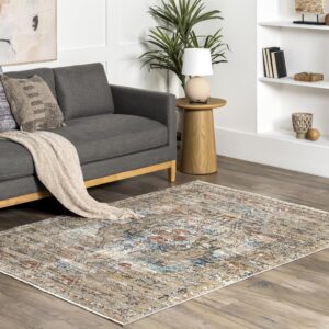 nuloom marley traditional medallion fringe area rug, 4' x 6', beige, rectangular, 0.3" thick