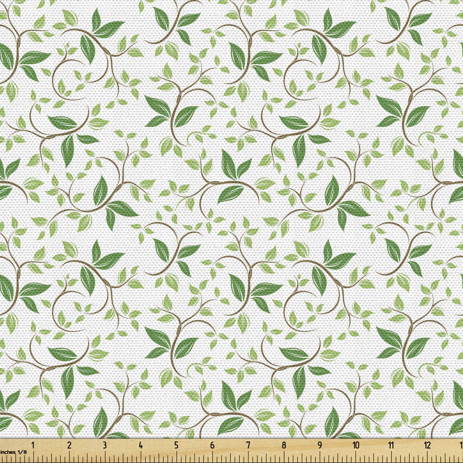 Ambesonne Leaf Fabric by The Yard, Ivy Patterns with Tiny Green Leaves Branches Creme Contemporary Illustration, Decorative Fabric for Upholstery and Home Accents, 1 Yard, Green Brown