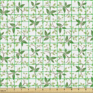 Ambesonne Leaf Fabric by The Yard, Ivy Patterns with Tiny Green Leaves Branches Creme Contemporary Illustration, Decorative Fabric for Upholstery and Home Accents, 1 Yard, Green Brown