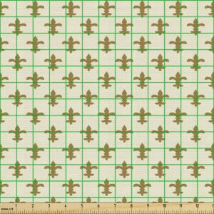 Ambesonne Retro Fabric by The Yard, Fleur-de-lis Flower of The Lily Design Traditional Repetitive Pattern, Decorative Fabric for Upholstery and Home Accents, 1 Yard, Cream Gold