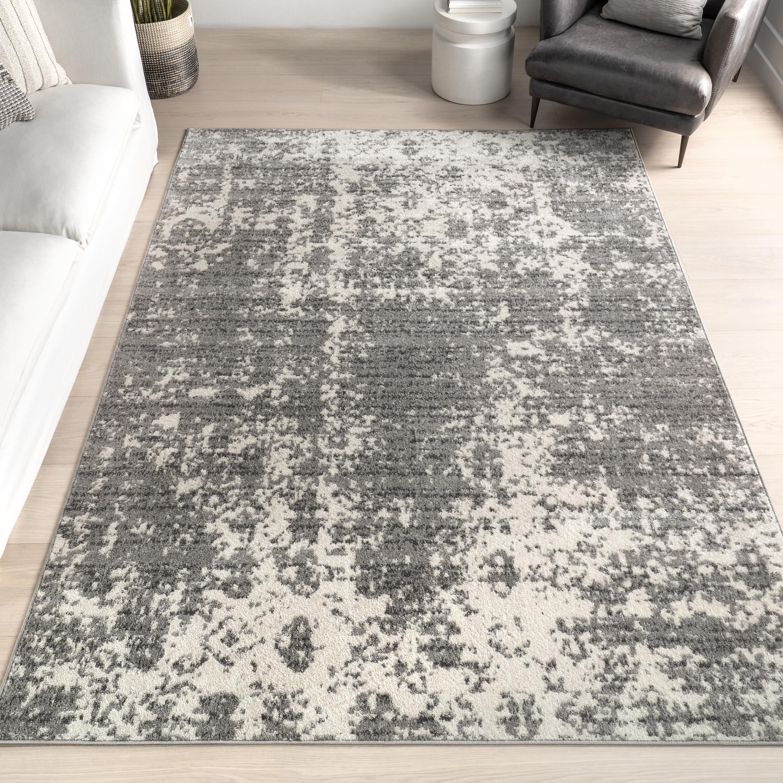 nuLOOM Deedra Modern Abstract Area Rug - 6 Square Area Rug Modern/Contemporary Grey/Ivory Rugs for Living Room Bedroom Dining Room Kitchen