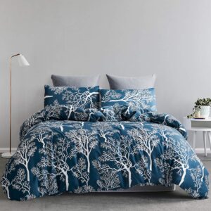 yfisan navy comforter cover set twin printed breathable soft 2 pieces bedding set with zipper closure and corner ties 68"x90" durable duvet cover set (style 2, twin)