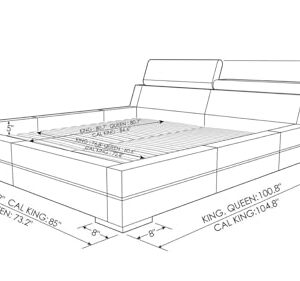 ZURI Hera Genuine Black Leather Platform Bed with Adjustable Headrests - Queen