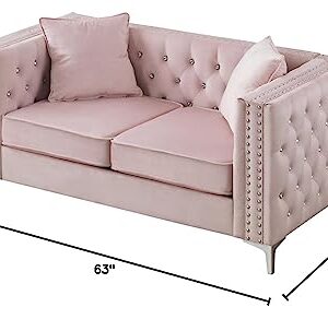 Glory Furniture Paige Velvet Loveseat in Pink