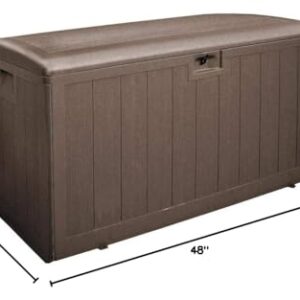 Plastic Development Group 130-Gallon Weather-Resistant Resin Outdoor Storage Patio Deck Box with Gas Shock Lid, Java