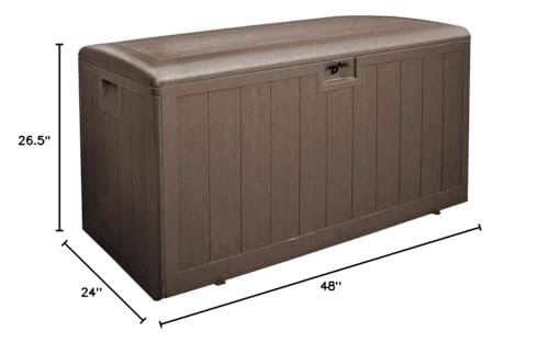 Plastic Development Group 130-Gallon Weather-Resistant Resin Outdoor Storage Patio Deck Box with Gas Shock Lid, Java