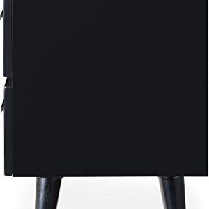 Adore Décor Lennox Mid-Century Side Table 2 Drawers Storage Nightstand, Matte Chrome Handle, Black