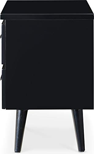 Adore Décor Lennox Mid-Century Side Table 2 Drawers Storage Nightstand, Matte Chrome Handle, Black