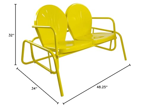 Northlight 2-Person Outdoor Retro Metal Tulip Double Glider Patio Chair, Yellow