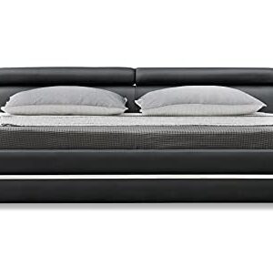 ZURI Hera Genuine Black Leather Platform Bed with Adjustable Headrests - Queen