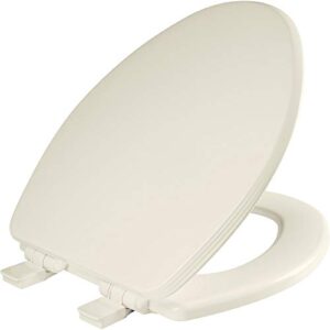 bemis ashland modern wood toilet seat with decorative edge, slow close, secure hinges, elongated, biscuit