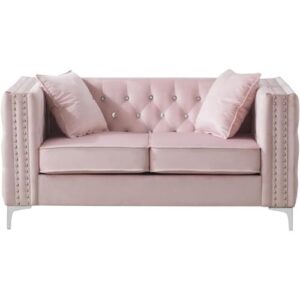 glory furniture paige velvet loveseat in pink