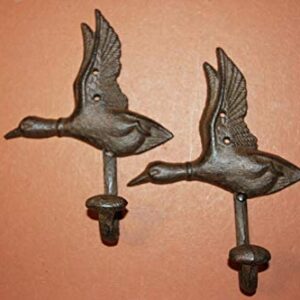 Southern Metal 6 Duck Wall Hooks Rustic Cast Iron 7 1/2 inch high, Duck Lover Mudroom Entryway - H-04