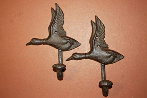 Southern Metal 6 Duck Wall Hooks Rustic Cast Iron 7 1/2 inch high, Duck Lover Mudroom Entryway - H-04