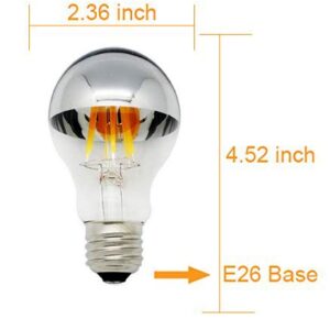 KLED Half Chrome Silver Bowl Tipped, LED Filament Bulb, Dimmable, A19 10W (90W Equivalent), 950 Lumen, 2700K (Warm White), Medium Base E26, CRI 85+,1 Pack