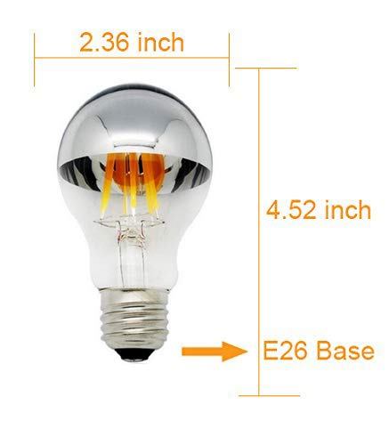 KLED Half Chrome Silver Bowl Tipped, LED Filament Bulb, Dimmable, A19 10W (90W Equivalent), 950 Lumen, 2700K (Warm White), Medium Base E26, CRI 85+,1 Pack