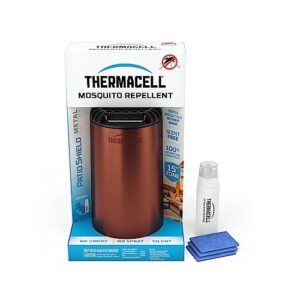 thermacell mosquito patio shield repeller; includes 12-hour refill; highly effective mosquito repellent for patio; bug spray alternative; scent free; no candles or flames