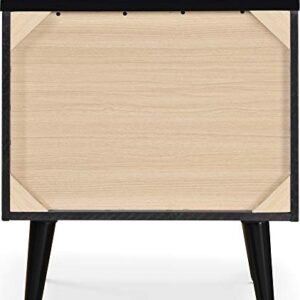 Adore Décor Lennox Mid-Century Side Table 2 Drawers Storage Nightstand, Matte Chrome Handle, Black