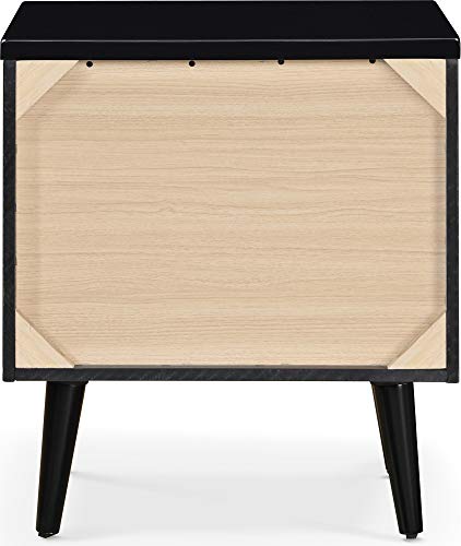 Adore Décor Lennox Mid-Century Side Table 2 Drawers Storage Nightstand, Matte Chrome Handle, Black