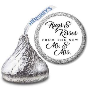 hugs and kisses from the new mr. and mrs. | elegant | 324 stickers - .75 inches | hershey kiss stickers | wedding stickers | bridal shower stickers | bridal favors