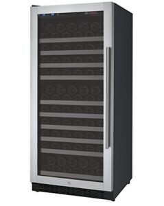 allavino 24" wide flexcount ii tru-vino 128 bottle single zone stainless steel left hinge wine refrigerator