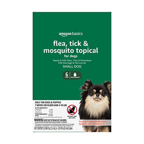 Amazon Basics Flea, Tick & Mosquito Topical Treatment for Small Dogs (4-10 pounds), 6 Count (Previously Solimo)