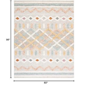 SAFAVIEH Kenya Collection Area Rug - 5' x 8', Ivory & Blue, Handmade Moroccan Boho Tribal Wool, Ideal for High Traffic Areas in Living Room, Bedroom (KNY664A)