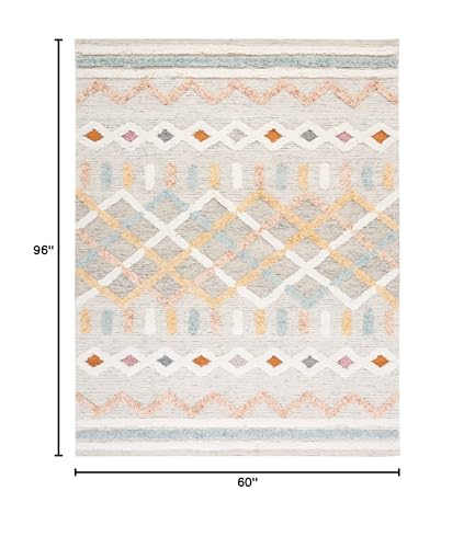 SAFAVIEH Kenya Collection Area Rug - 5' x 8', Ivory & Blue, Handmade Moroccan Boho Tribal Wool, Ideal for High Traffic Areas in Living Room, Bedroom (KNY664A)