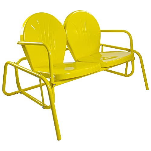 Northlight 2-Person Outdoor Retro Metal Tulip Double Glider Patio Chair, Yellow