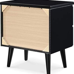 Adore Décor Lennox Mid-Century Side Table 2 Drawers Storage Nightstand, Matte Chrome Handle, Black