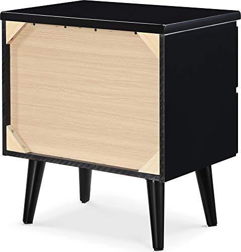 Adore Décor Lennox Mid-Century Side Table 2 Drawers Storage Nightstand, Matte Chrome Handle, Black