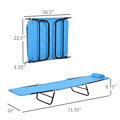 Outsunny Folding Chaise Lounge Chair, Pool Sun Tanning Chair, Outdoor Lounge Chair with Reclining Back, Breathable Mesh Seat, Headrest for Beach, Yard, Patio, Blue