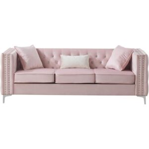 glory furniture paige velvet sofa in pink