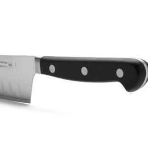 ARCOS Santoku Knife 7 Inch Nitrum Stainless Steel and 190 mm blade. Ergonomic Polyoxymethylene POM Handle.Classical design and rounded finish of great beauty and sturdiness. Series Opera. Color Black.