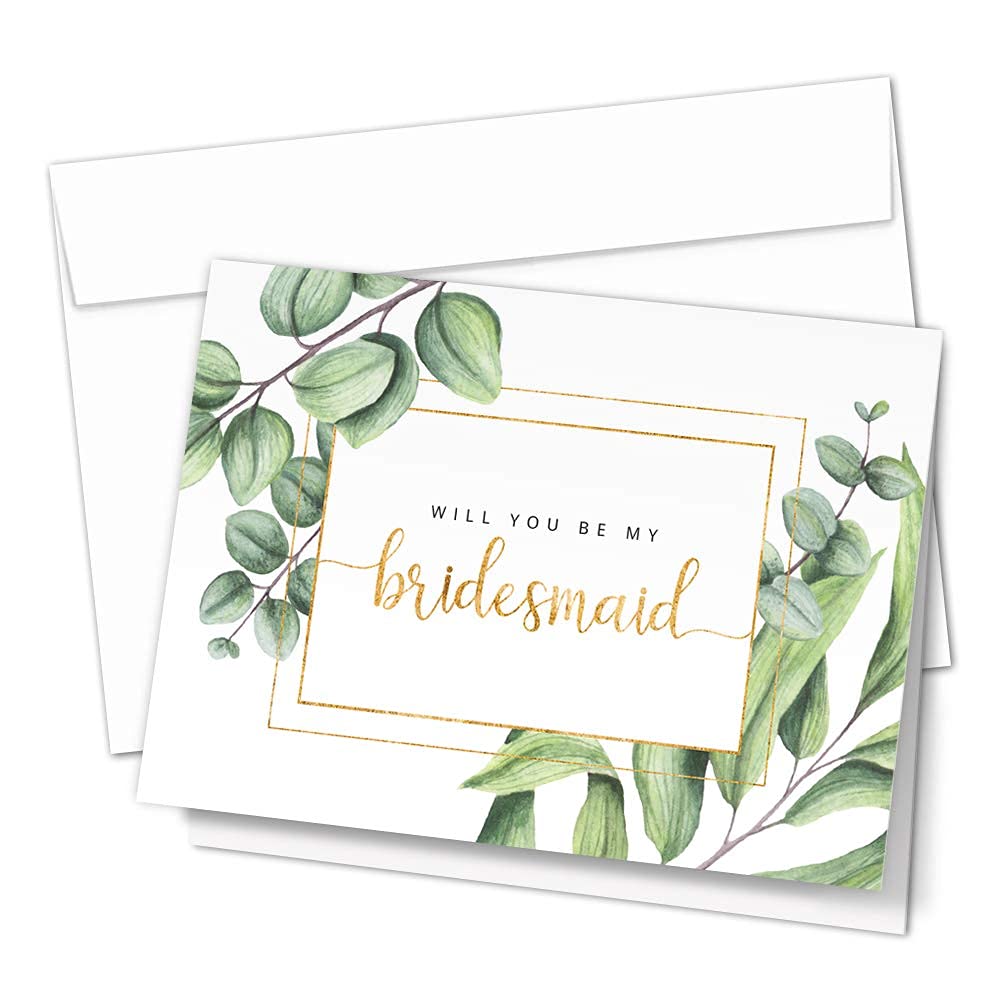 Hat Acrobat Bridesmaid Proposal Cards 8 Will You Be My Bridesmaid and 2 Maid of Honor Cards with Envelopes | Set of 10 Greenery Cards for the Bridal Party (10)