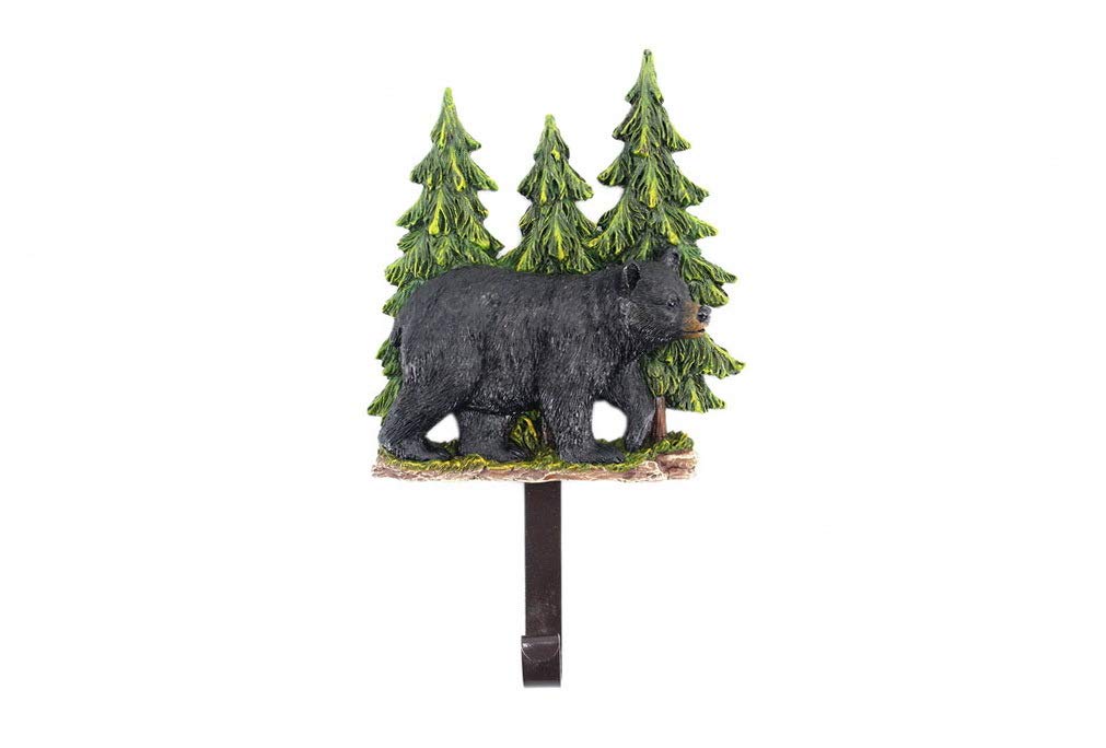 Comfy Hour Holiday Animal Collection, Decorative Black Bear in Forest Single Clothes Metal Hook, Key Hook, Wall Hanger