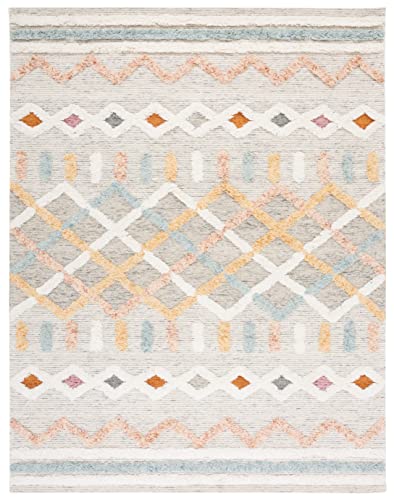 SAFAVIEH Kenya Collection Area Rug - 5' x 8', Ivory & Blue, Handmade Moroccan Boho Tribal Wool, Ideal for High Traffic Areas in Living Room, Bedroom (KNY664A)